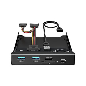 BYEASY Front Panel USB 3.0 Hub, 5 Ports 3.5 Inches Internal Metal USB Hub with 2 USB 3.0 Ports, SD/TF Internal Card Reader and USB 3.1 Gen 1 Type C Port Fits Any 3.5" Floppy Disk Bay