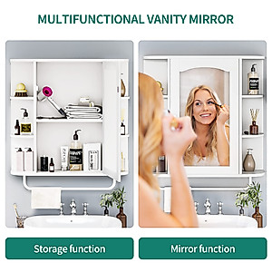 YITAHOME Bathroom Cabinet Medicine Cabinet Organizer, Wall Mounted Bathroom Cabinet with Mirror Door and Removable Shelf for Bathroom Living Room Laundry Bedroom, White