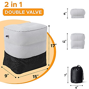 ENIE Pack of 2 Inflatable Foot Rest for Air Travel - Adjustable Three Layers Travel Airplane Foot Rest with Hand Pump - Adjustable Inflatable Toddler Airplane Bed, Footrest Pillow (Lightgrey)