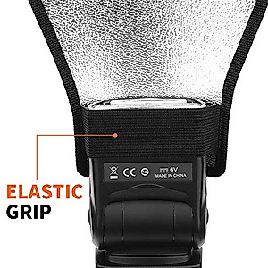 2 Pack Flash Diffuser Reflector - 2-Sided White/Silver Bend Bounce Flash Reflector Kit with Elastic Strap for Canon, Nikon, Sony, Fuji and All Speedlight Flashes