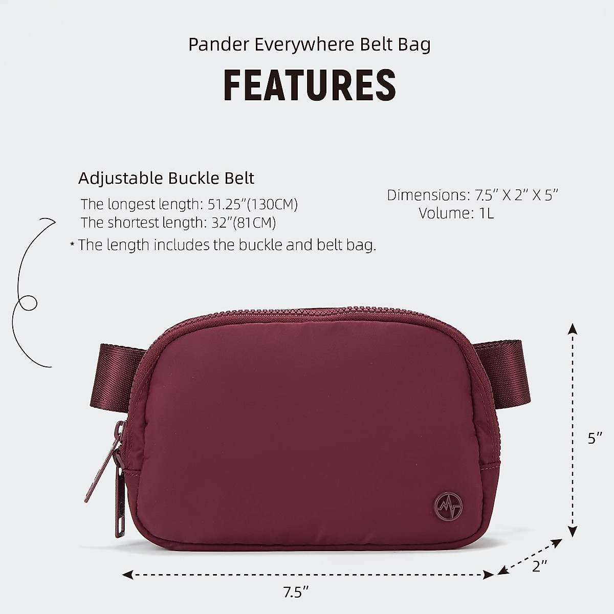 Pander Two Way Zipper Fanny Pack Nylon Everywhere Belt Bag for Women, Water Repellent Waist Packs, Crossbody Bags with Adjustable Strap (Red Merlot).