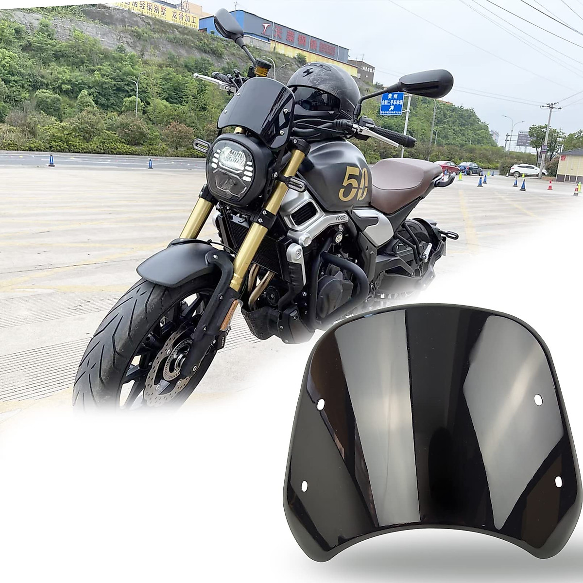 HARPUOU Universal Motorcycle Windshield Wind Deflector Windscreen Front Flyscreen with Mount for Motorbike 5"-7" LED Headlight