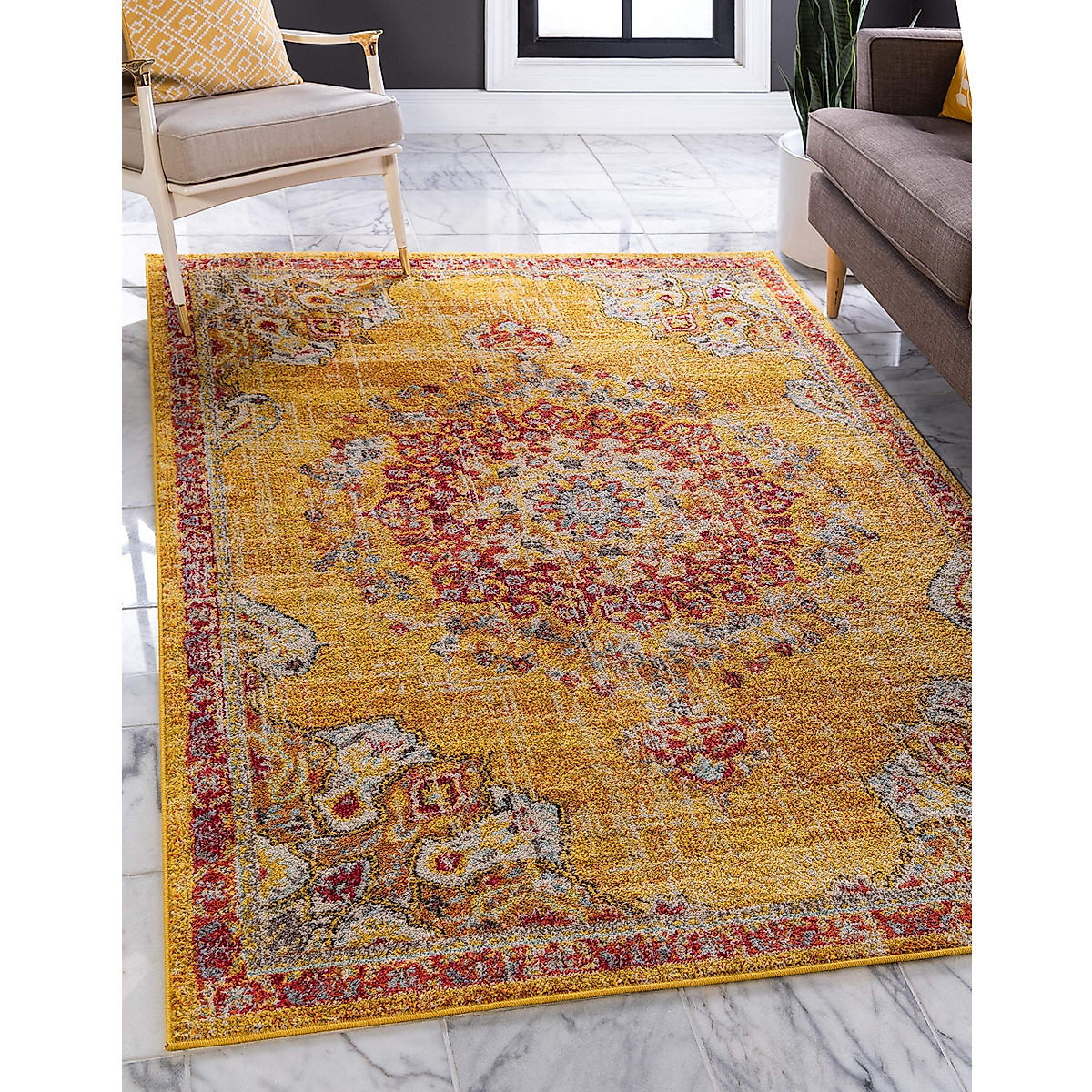 Unique Loom Penrose Collection Area Rug - Alexis (8'x 10' Rectangle, Gold/ Gray)