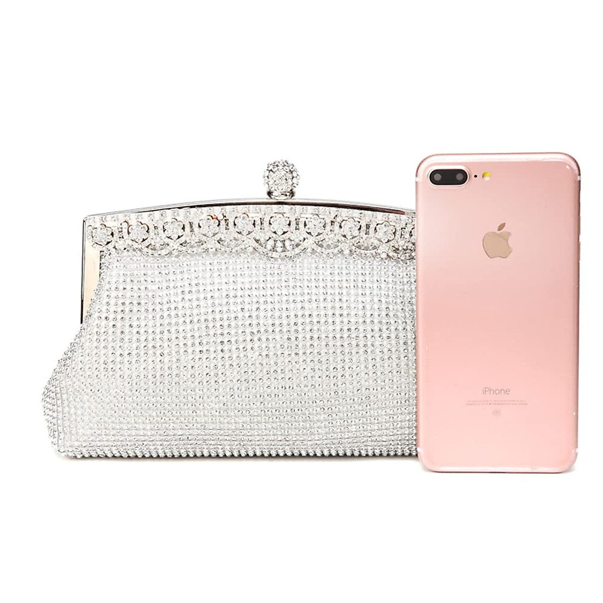 Mogor Women's Rhinestone Retro Crystal Clutch Bling Glitter Wedding Party Bridal Handbag Elegant Formal Evening Bag(Silver)