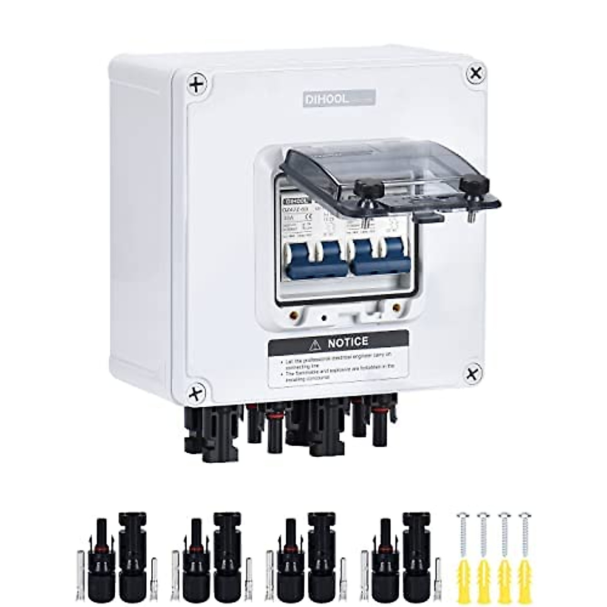 DIHOOL Miniature Circuit Breaker Box with 30 amp Disconnect Switch IP66 2 in 2 Out