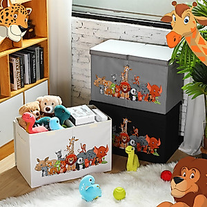 SiliFine 3 Pcs 24.5 x 12 x 16'' Large Toy Box Storage with Lid 2 Compartments Handles Toy Storage Chest for Kids Collapsible Sturdy Foldable Organizer for Boys Girls Nursery Playroom Bedroom