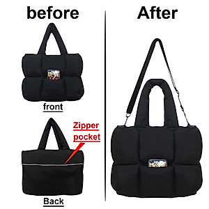 NAARIIAN women large puffer purse puffy tote bags dupes light weight handmade nylon bag woven shoulder handbag(Black)