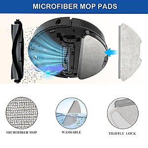 Replacement Parts for Airrobo T20+ Robot Vacuum Accessories Kit, Inclue1 Main Brush 3 HEPA Filters 3 Mop Pads 3 Dust Bags 6 Side Brushes（16 Pack ）