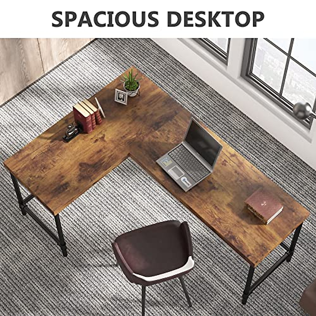Tribesigns L-Shaped Desk, 67 inch Industrial Reversible Corner Computer Office Desk PC Laptop Study Table Workstation with Metal Pipe Legs for Home Office (Rustic Brown)