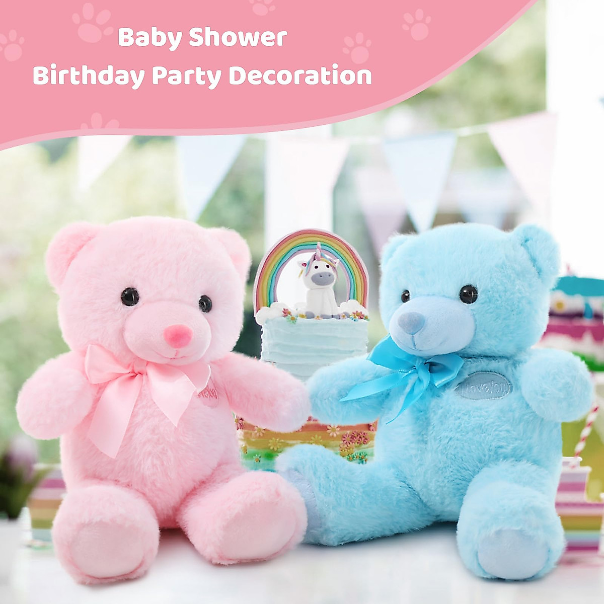 Tezituor 2 Pack Pink and Blue Teddy Bear, Small Teddy Bear Stuffed Animal Plush for Christmas Valentines Day Baby Shower Birthday, Cute Pink Blue Bear Stuffed Animal for Girl Boy