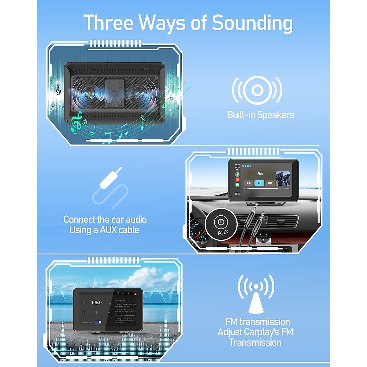 Wireless Car Stereo Compatable with Apple CarPlay and Android Auto,7" HD Portable Bluetooth CarPlay Touch Screen for Car,with Backup Camera Car play for all cars