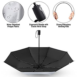 G4Free UPF 50+ UV Protection Travel Umbrella 46 Inch Windproof Silver Coating Sun Blocking Umbrella (Black)
