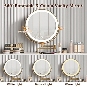 HIMAmonkey Vanity Desk Set with 360° Rotating Mirror and Lights, Small Makeup Vanity with Microfiber Leather, Vanity Table with 2 Drawers, Stool, 3 Lighting Modes - 31.5in Beige