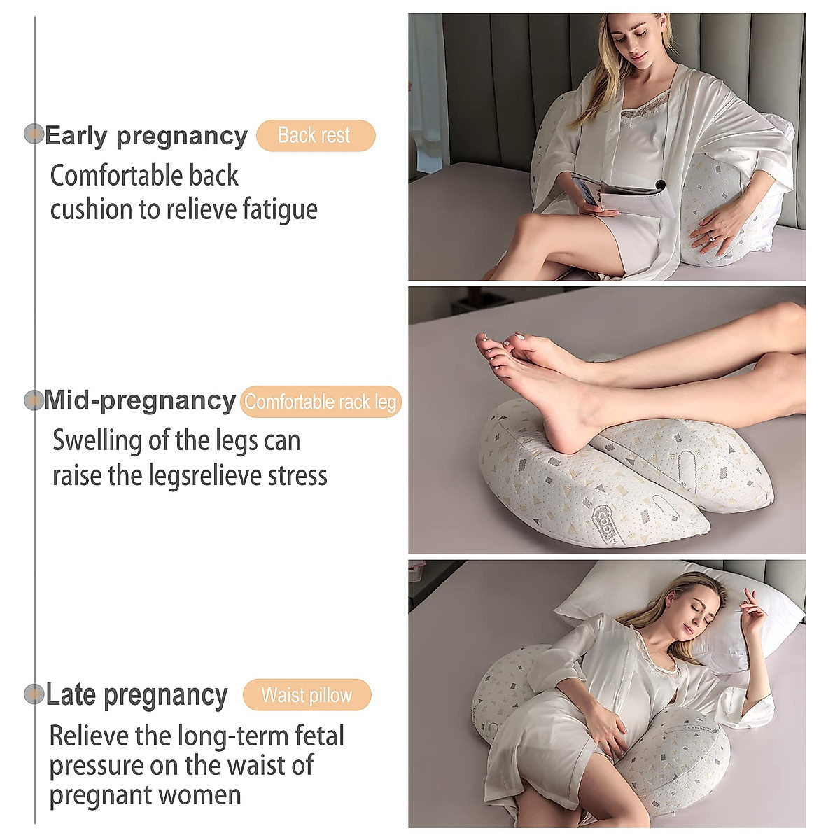 Emachi Pregnancy Pillow for Pregnant Women, Soft Pregnancy Body Pillow, Pillow Used to Support and Relieve Pain or discomfort in The Waist, Abdomen and Buttocks, Detachable Grey.