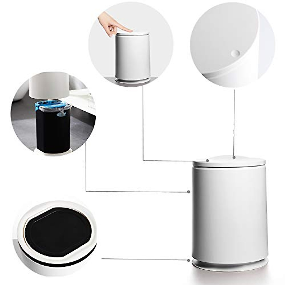 HANAMYA 10 Liter / 2.6 Gallon Cylindrical Trash Can with Press Top Lid, Round Garbage Bin, for Home, Office, Bathroom, Black