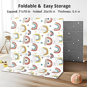 Baby Play Mat, 71x79 Inches Foldable Play Mat, Non-Toxic Waterproof Playmat for Babies and Toddlers Kids, Reversible Baby Crawling Mat for Indoor & Outdoor, Foam Play Mat for Baby