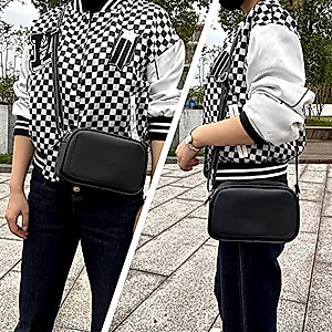 Triple Zip Small Crossbody Bags for Women, Vegan Leather Crossbody Purse for Travel, Lightweight Shoulder Bag Black