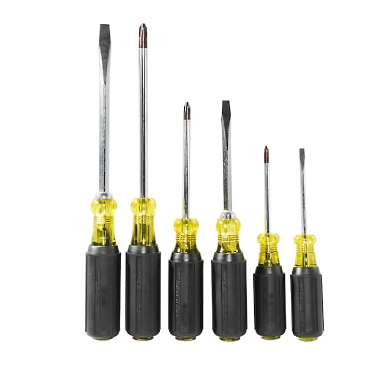 Klein Tools 85074 Screwdriver Set 6-Piece Includes 3 All-Purpose Flathead, 3 Phillips, Made in USA, Cushion Grip Comfort, Precision Machined Screwdrivers