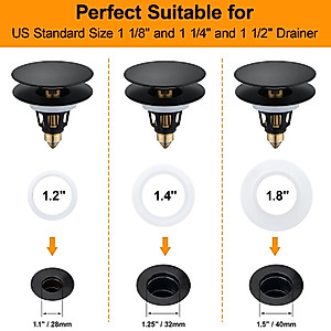 Universal Bathroom Sink Drain Stopper - 1.1~1.5" Pop Up Drain Stopper, Anti-Clogging Bounce Basin Filter with Hair Catcher, Stainless Steel Sink Drain Strainer (Matte Black)