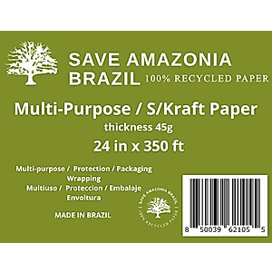 Eco Kraft Wrapping Paper Roll | 24in 350ft (45g) | Biodegradable with 100% Recycled Fiber | Multi-use: Natural Wrapping Paper, Table Cover/Runner, Moving, Packing & Shipping.