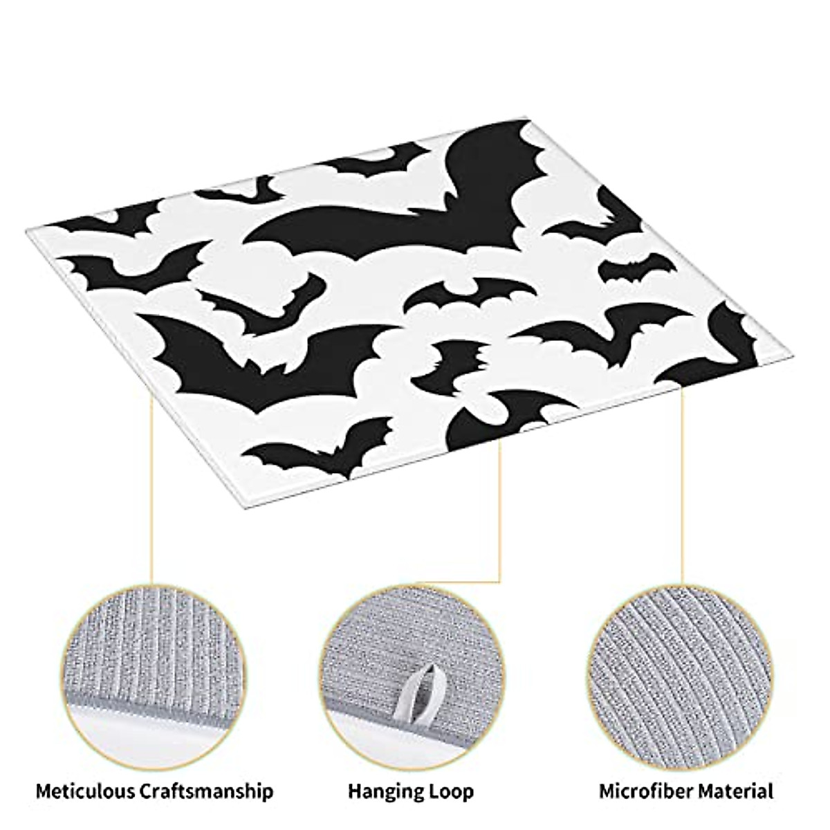 Halloween Bats Printed Drying Mat For Kitchen Ultra Absorbent Microfiber Dishes Drainer Mats Non-Slip Silicone Quick Dry Pad - 18 X 16inch