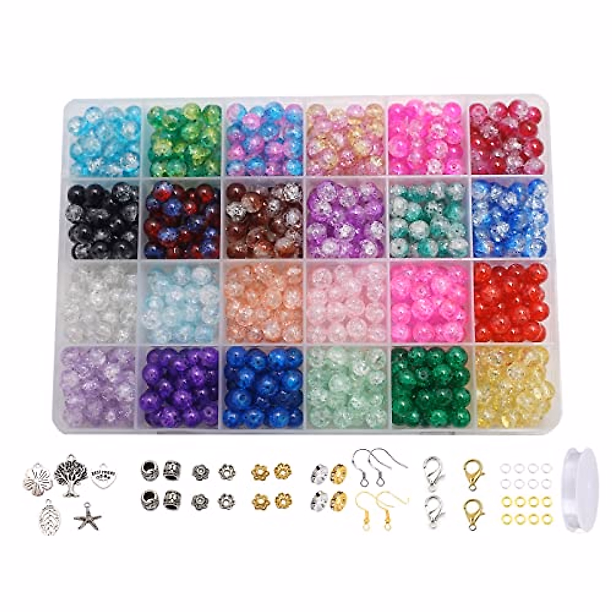 Pamir Tong 720PCS 8mm Crackle Glass Round Beads Bulk, Imitative Jade Beads, Lampwork Beads for Jewelry Making Earring, Necklaces, and DIY Crafts (8mm Crackle Mixed)