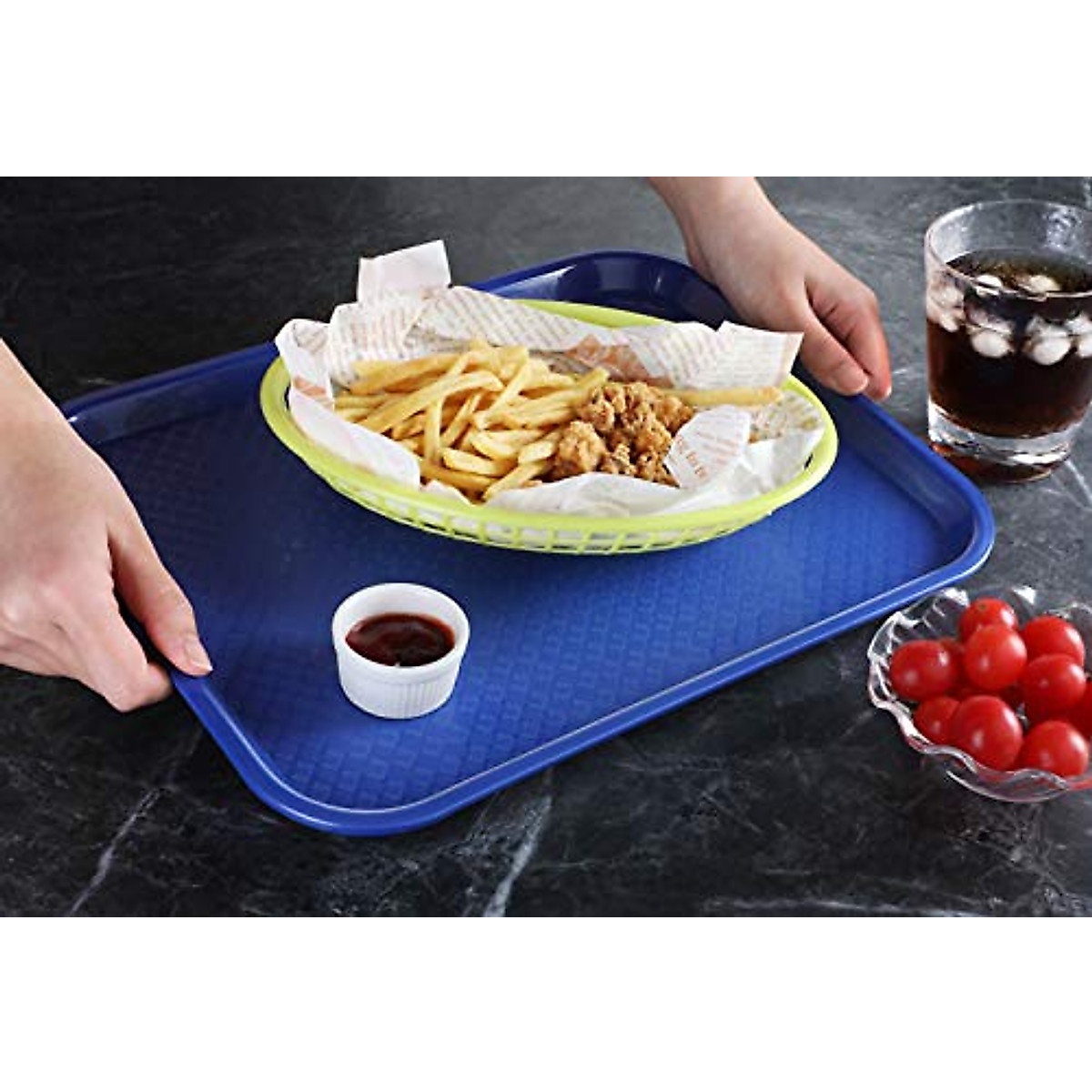 New Star Foodservice 24364 Blue Plastic Fast Food Tray, 10 by 14 Inch, Set of 12