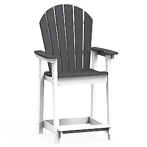 OTSUN Outdoor Tall Adirondack Chairs, Patio Bar Stool Chair with High Back, 400lbs, Widened Arms, All-Weather Balcony Chair for Backyard, Garden, Yard - Dark Grey