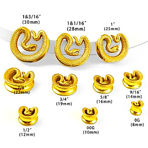 DOEARKO 2PCS Fashion Snake Saddle Ear Plugs Body Piercing Tunnels 316 Stainless Steel Hypoallergenic Earrings Plugs for Ears Expander Body Jewelry (19mm(3/4"), gold)