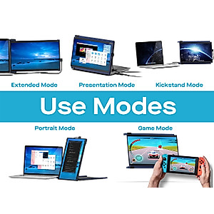 Duex Max Blue Portable Monitor with Adhesive, Mobile Pixels 14.1" Full HD 1080P IPS Auto Rotated Laptop Screen Extender, USB A/Type-C USB Powered Plug and Play