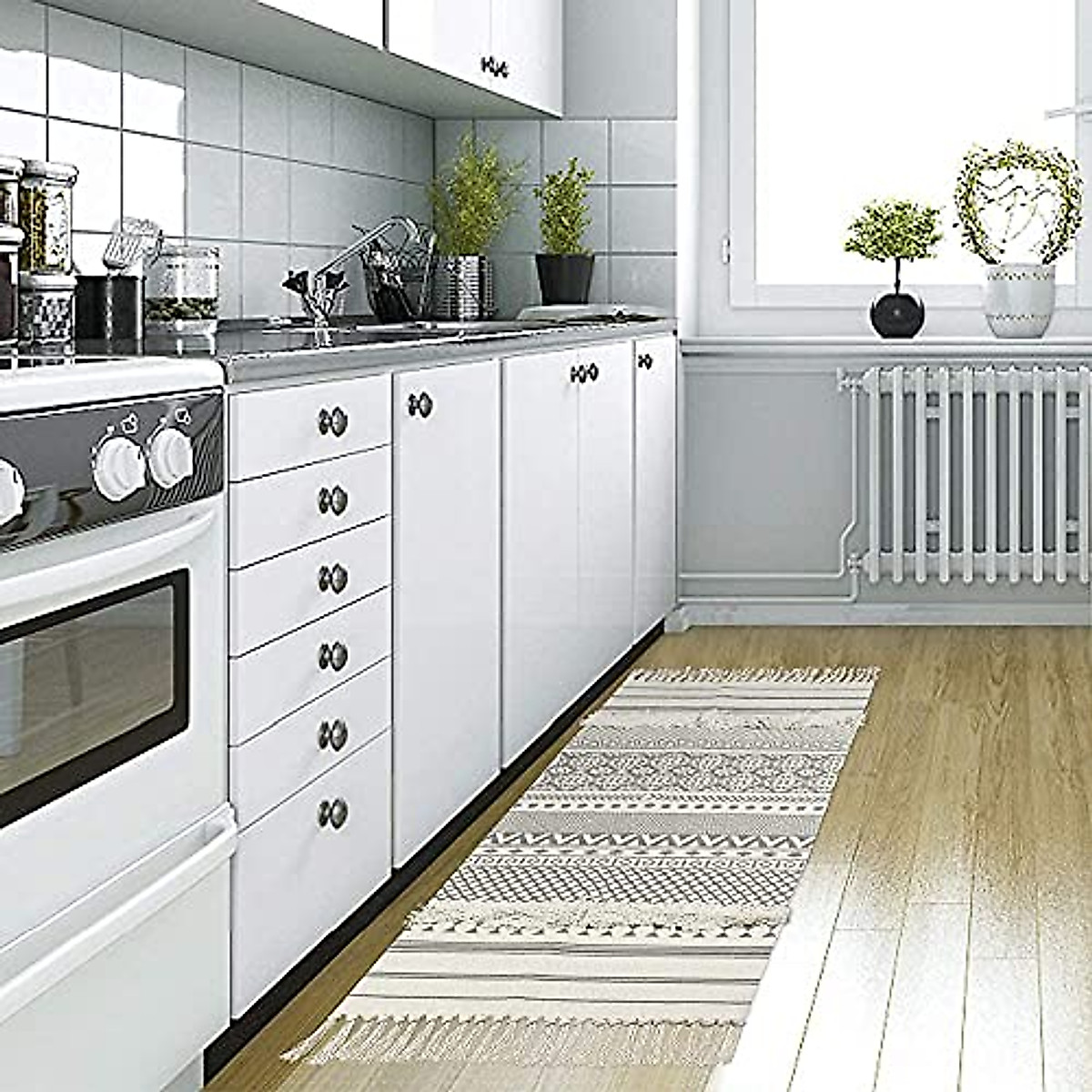 Seavish Boho Runner Rug,2x4.4 Cotton Area Rug Bedroom Rug Tufted Bohemian Geometric Hand Woven Fringe Throw Rugs Shag Accent Tassel Rug for Indoor Bathroom Kitchen Laundry Dorm