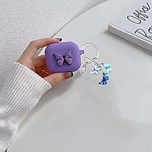 Butterfly Case for Airpod 3 Case,Cute Airpods 3rd Gen Case Cover for Apple AirPods 3rd Generation (2021), Funny Protective Silicone Case Accessories with Butterfly Keychain for Women Girl (Purple)