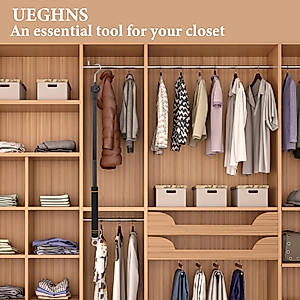 UEGHNS Clothes Hanger Reaching Hook, Clothing Pole Reach Hook Telescopic 36-62inch Easy Storage and Lightweight S-Hook Hang Christmas Lights Pole Heavy Duty Sturdy and Durable.