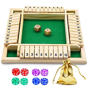 Dice Game Shut The Box Game Wooden Board Game with 10 Dices,a Classic 4 Sided Family Math Game for 2-4 Players Dice Board Game Shut-The-Box(Kids or Adults)