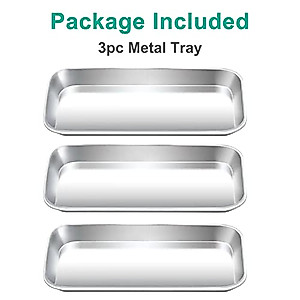 Yzurbu 3pcs Metal Tray, Stainless Steel Tray for Tattoo Supplies, Resin, Bathroom, Lab Instrument