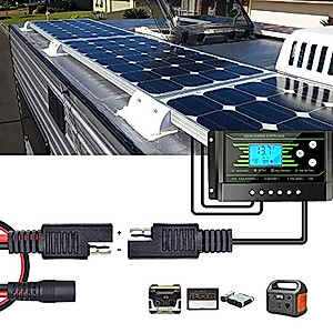 CERRXIAN 60cm 14AWG DC 5.5mm x 2.1mm Female to SAE 2 Pin Quick Disconnect Wire Harness Extension Cable for Portable Powers, Motorcycle Solar Panel Charger (F Black)