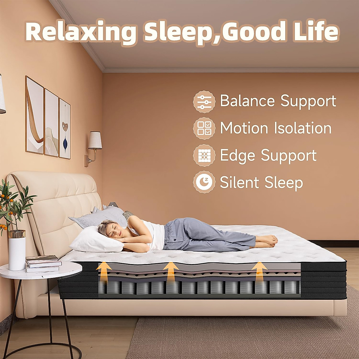 AICEHOME Twin Mattress, 14 Inch Individual Pocket Springs with Gel Memory Foam, Medium Firm Mattresses in a Box, Hybrid Twin Size Mattress with Pressure Relief