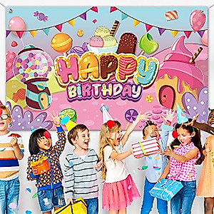 Candyland Birthday Party Decorations Donut Ice Cream Birthday Banner Backdrop Large Sweet Candy Happy Birthday Yard Sign backgroud Candy Themed Birthday Party Indoor Outdoor Car Decorations Supplies