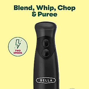 BELLA Immersion Hand Blender, Cordless Portable Mixer with Whisk Attachment - Electric Handheld Juicer, Shakes, Baby Food and Smoothie Maker, Stainless Steel, Black