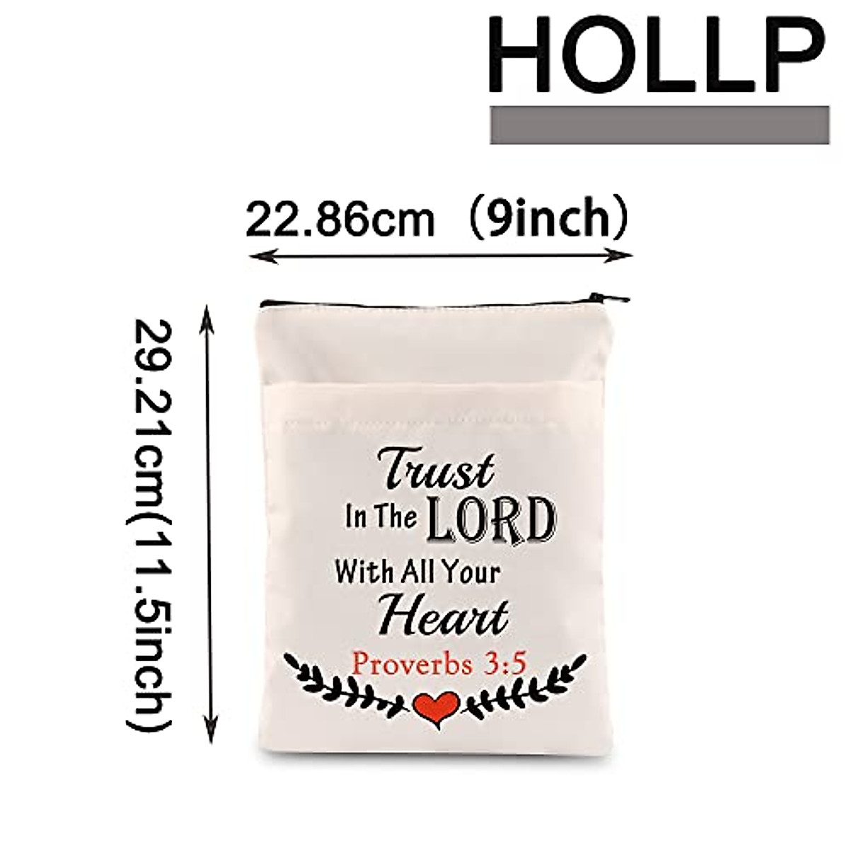 HOLLP Bible Verse Gift Religious Faith Book Cover Trust in The Lord with All Your Heart Proverbs 3:5 Waterproof Zipper Pouch Christmas Birthday Book Sleeve (Proverbs 3:5)