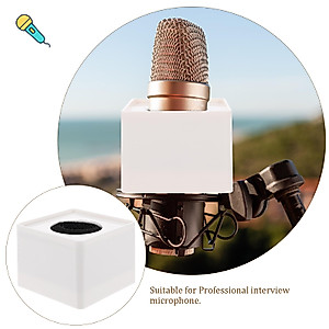 Tinksky Microphone Flag Station Logo ABS Portable Square Cube Shaped Interview Mic for Interview KTV Reporter Host (White)