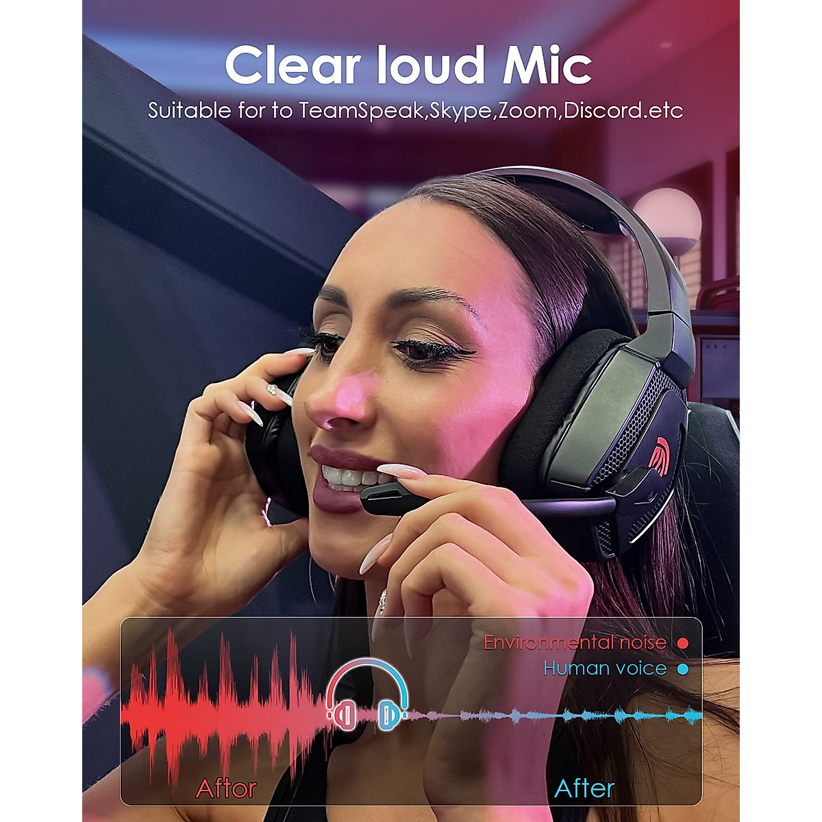 EasySMX C07W Wireless Gaming Headset with Microphone, 2.4GHz USB Gaming Headphones for PC, PS5, PS4, Nintendo Switch, Bluetooth Gaming Headset, 3D Stereo Surround Sound, Ergonomic Design