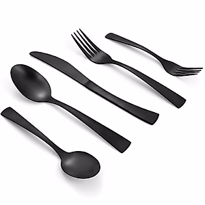 VANVRO Matte Black Silverware Set, 40-Piece Stainless Steel Flatware Set, Satin Finish tableware Cutlery Set Service for 8, Include Knives/Forks/Spoons, Dishwasher Safe