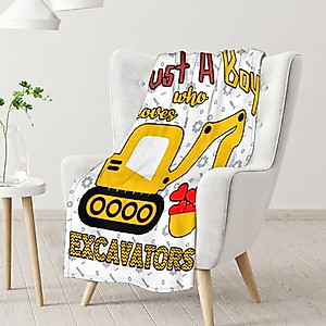 Excavator Blanket for Boys, Men, Excavator Lovers - Soft, Lightweight - 40x50 Inches Crib Size Throw Blanket for Bed, Couch, Sofa - Yellow Cute Lightweight Throws Gift