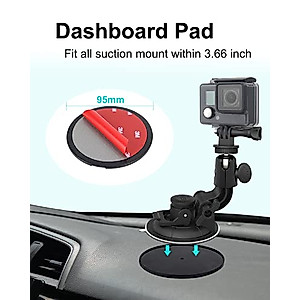 Aozcu Suction Camera Mount, Car Windshield Dashboard Camera Holder with 3M Adhesive Disk for GoPro Max, Hero 9 8 7 6 5, Session 5, DJI OSMO Action, AKASO, Campark, Canon, DSLRs and Other Cameras