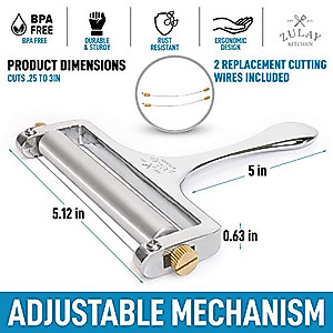 Zulay Cheese Slicer With Adjustable Thickness - Wire Cheese Slicer For Mozzarella Cheese, Cheddar Cheese, Gouda Cheese - Cheese Slicers For Block Cheese Heavy Duty With 2 Extra Wires (Silver)