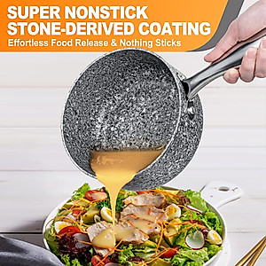 MICHELANGELO Saucepan Set with Lid, Nonstick 1Qt & 2Qt Nonstick Sauce Pan Set with Lid, Small Pot with Lid, Nonstick Granite Saucepan Set & Frying Pan Set with Lid 8"+10