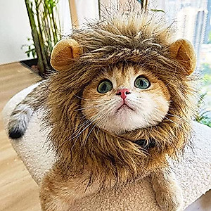 VANVENE Cute Lion Mane Wig Costume for Cat-Pet Adjustable Fancy Lion Hair Cats Outfit for Halloween Christmas Easter Birthday Party Supplies