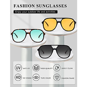 MASDUN Retro Square Aviator Sunglasses Womens Mens 70s Stylish Vintage Double Bridge Sun Glasses