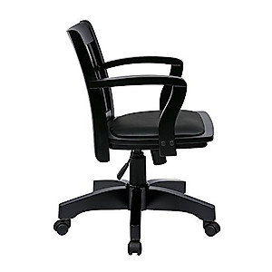 OSP Home Furnishings Deluxe Wood Banker's Desk Chair with Padded Seat, Adjustable Height and Locking Tilt, Black Finish and Black Vinyl